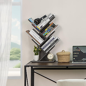 HXXUYY Tree Bookshelf, 4 Shelf Grey Floor Standing Bookcase,Wooden Bookshelves Storage Rack for CDs Movies Books,Display Book Organizer Shelves for Living Room Bedroom Home Office