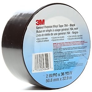 3M Vinyl Tape 764, General Purpose, 2 in x 36 yd, Black, 1 Roll, Light Traffic Floor Marking Tape, Social Distancing, Color Coding, Safety, Bundling