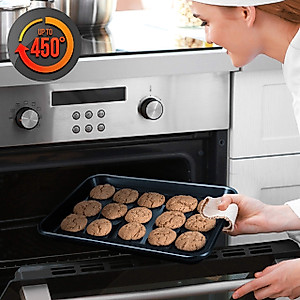 NutriChef Non-Stick Cookie Sheet Baking Pans - 2-Pc. Professional Quality Kitchen Cooking Non-Stick Bake Trays w/ Blue Diamond Coating Inside & Outside, Dishwasher Safe - NutriChef, One Size