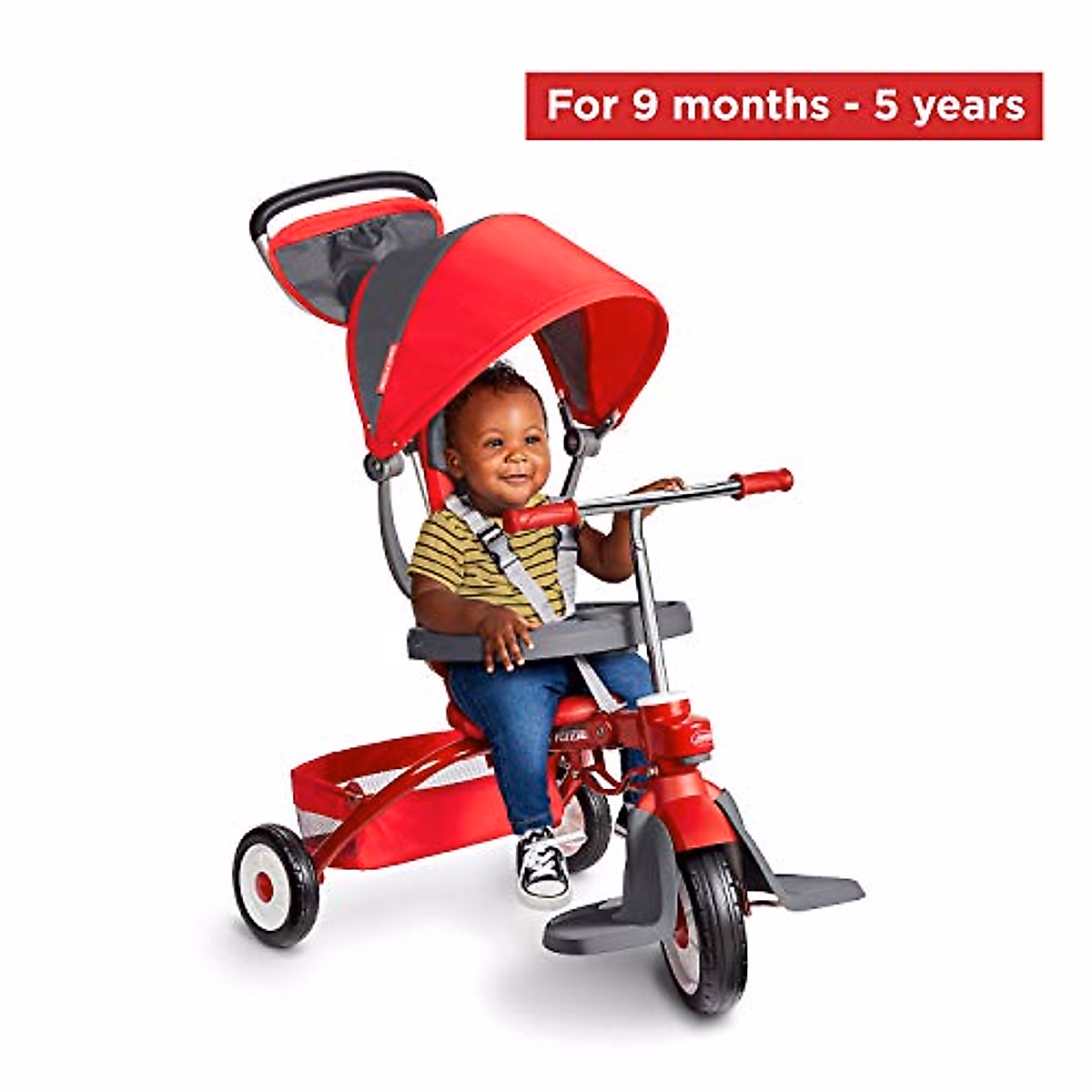 Radio Flyer Deluxe EZ Fold 4-in-1 Stroll 'N Trike, Red Tricycle, Toddler Bike