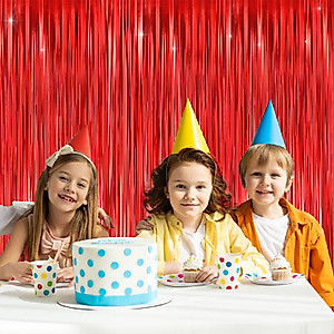 Fannev 2pcs Foil Curtains Metallic Fringe Curtains Red, 3.3ft x 8.2ft Metallic Tinsel Curtains for Birthday Wedding Engagement Bachelorette Party Bridal Shower Baby Shower Decorations