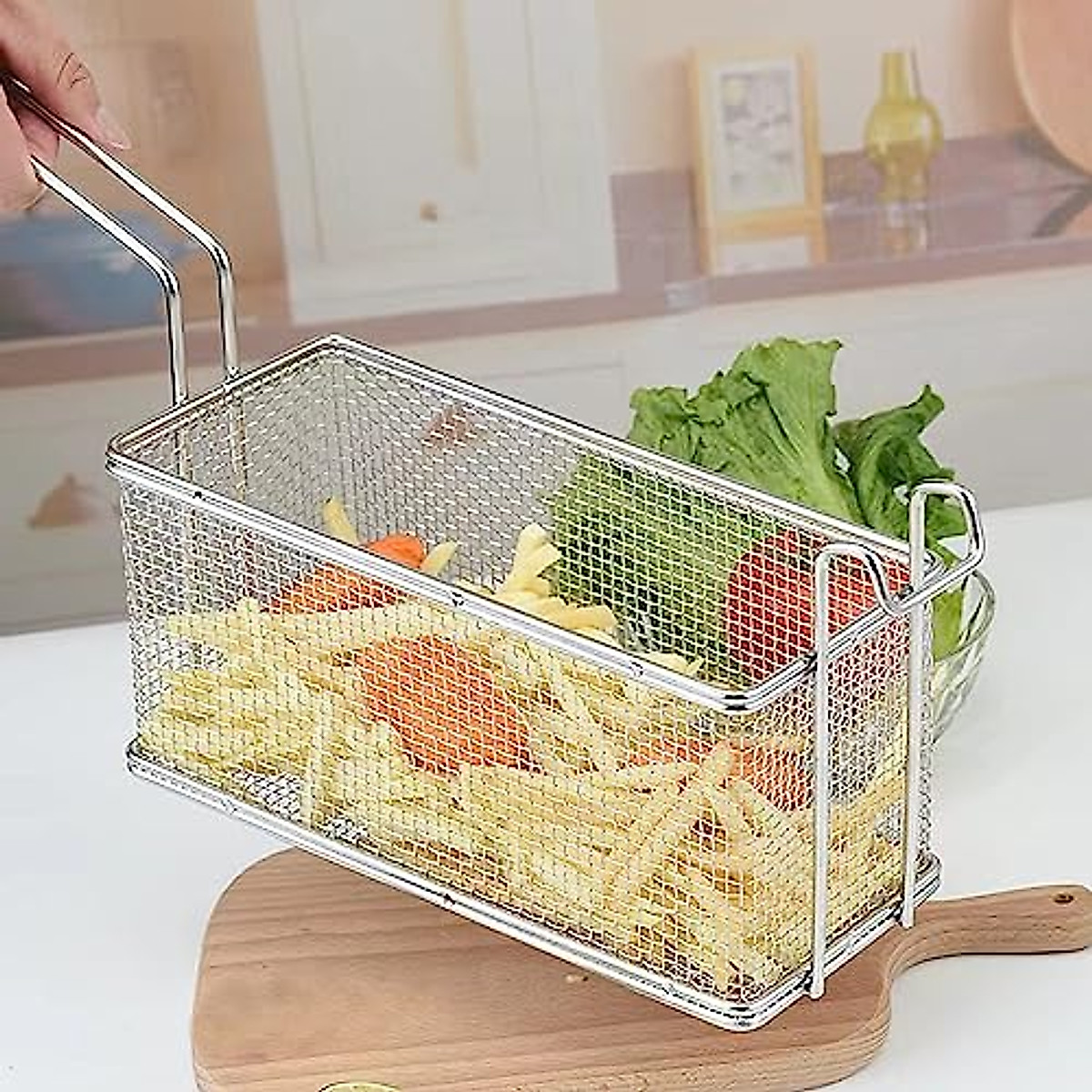 Wimarn Deep Fryer Basket, 4Pcs Commercial Non-Slip Handle Heavy Duty Nickel Plated Iron Construction Chip Basket,13" x 6" x 6", Restaurant Kitchen Frying Chips Fish Sausages