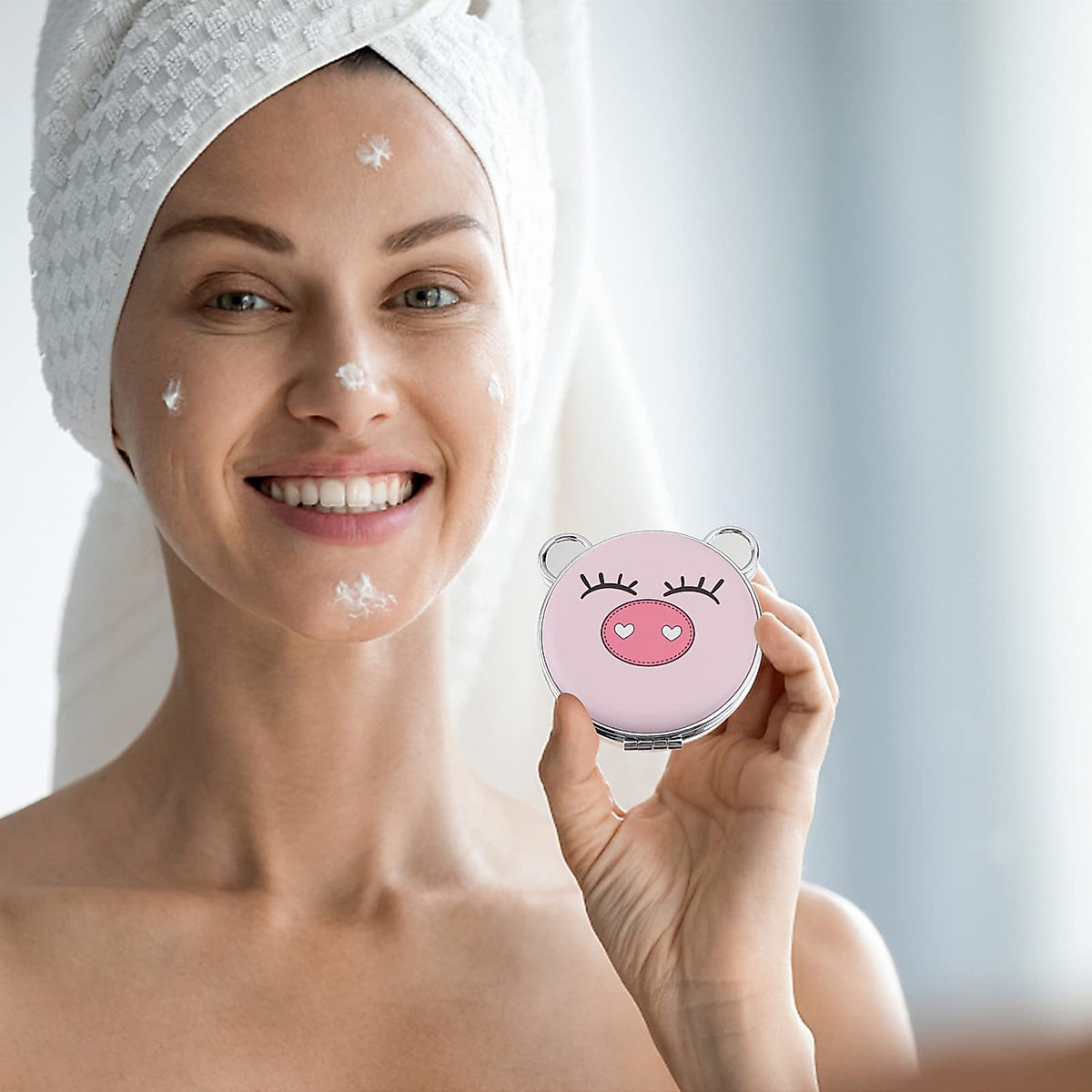 HEALLILY Womens Wallet Double- Sided Hand Mirror Pig Makeup Mirror Portable Foldable Double Sided Round Mirror Purse Handbag Cosmetic Mirror for Women Ladies Style 2 Compact Vanity Mirr Travel Wallet