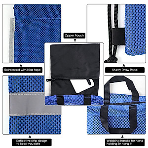 BeeGreen Blue Mesh Bag Drawstring Backpack with Zipper Pocket Swim Bag for Beach Swimming Equipment Equipment Workout Sports Excercise Gym Drawstring Bag for Adults