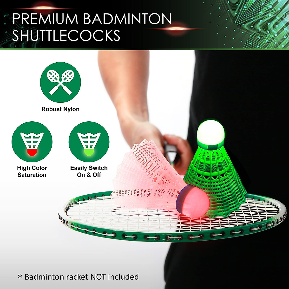 Badminton Shuttlecocks, Badminton Birdies 4pcs - Lighting Glow in The Dark Night