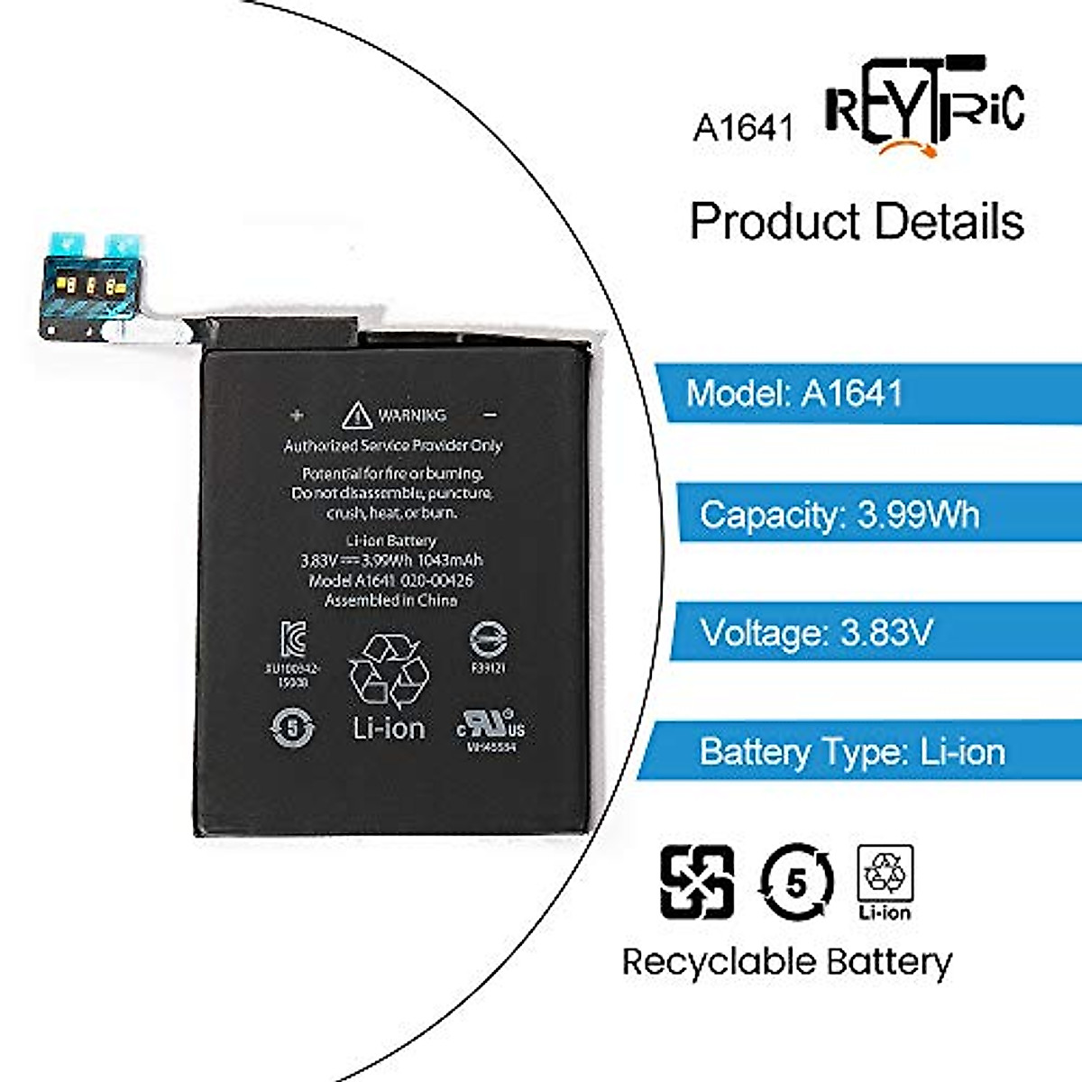 REYTRIC A1641 Replacement Battery Compatible iPod Touch 6 6th Generation gen with Installation Tools 1043mAh 3.83V 3.99Wh 020-00426