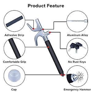 Anti Theft Steering Wheel Lock, Retractable Wheel Locks, Universal Adjustable Car Theft Prevention Device with 3 Keys and Safety Hammer Fit for All Type of Cars