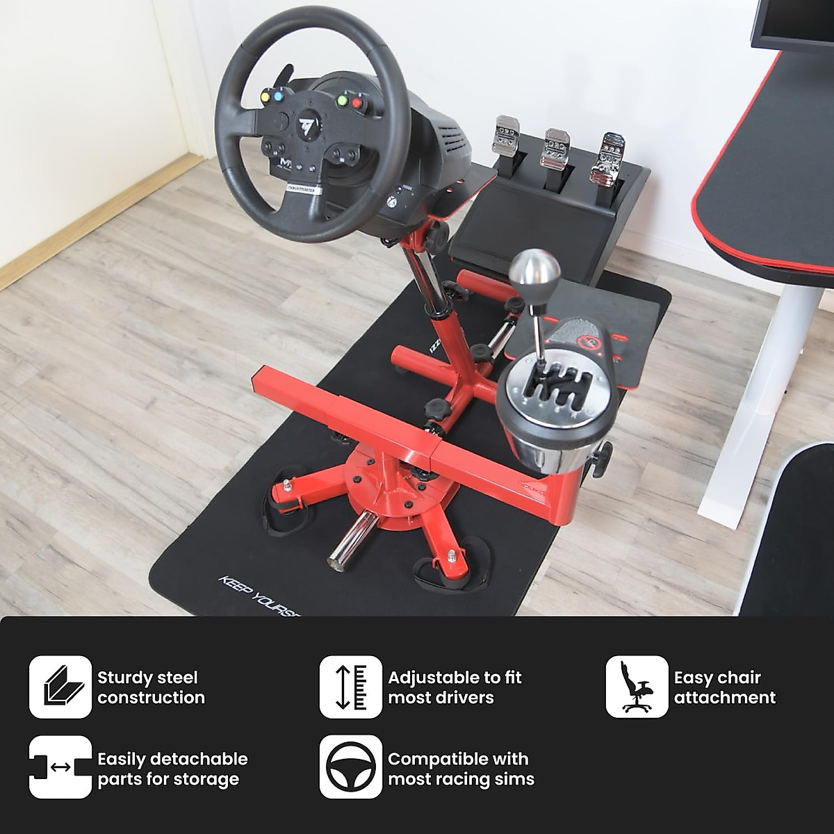 Arozzi Velocita Universal Racing Simulator Cockpit Compatible with Most Racing Sim Gear and Gaming Chairs Collapsible Telescopic and Portable - Red