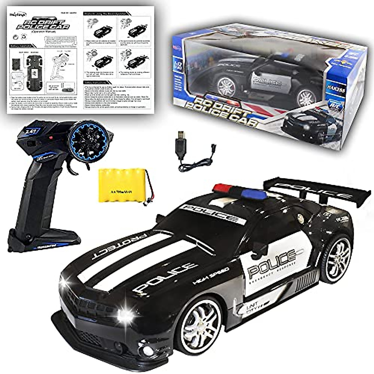 Haktoys Remote Control Police Car RC High Speed Cop Chase 1:12 Scale Radio Control Patrol Sports Vehicle with Headlights