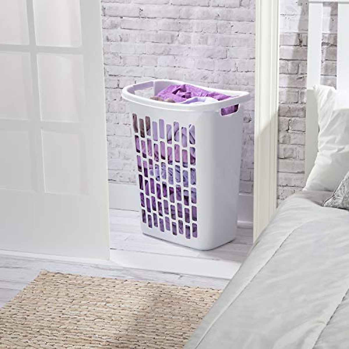 Sterilite Rectangular Open Laundry Hamper, Tall and Slim Plastic Hamper with Handles for Carrying Clothes to and from the Laundry Room, White, 6-Pack