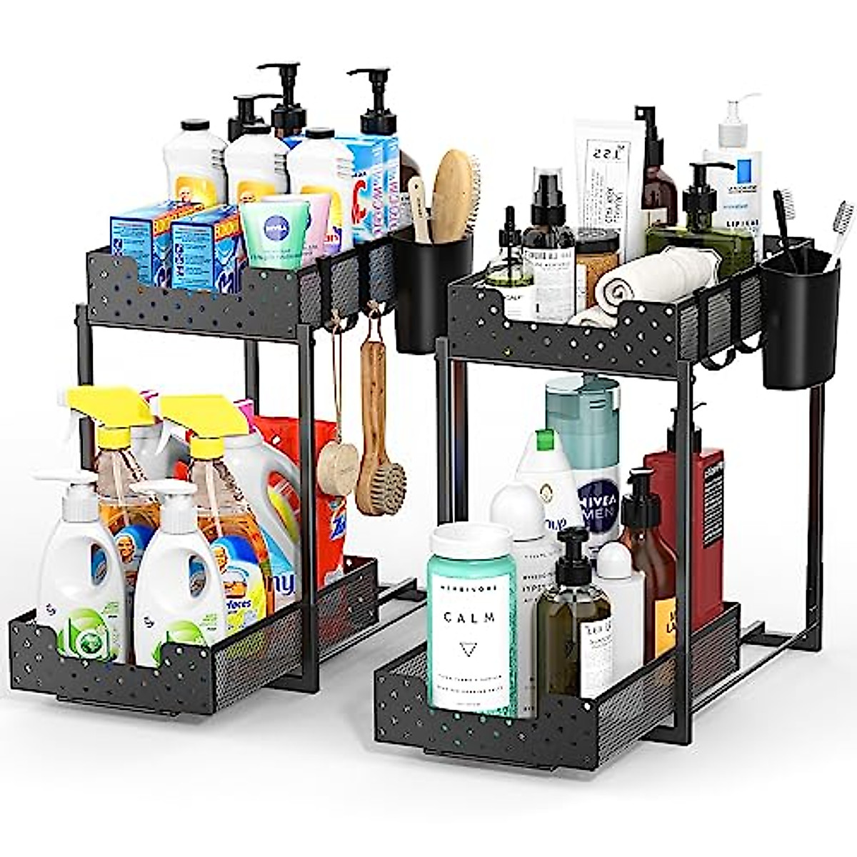 𝗡𝗲𝘄𝗲𝘀𝘁 3 Pack Under Sink Organizer and Storage, Bathroom Cabinet Organizer, 2 Tier Pull Out Under Cabinet Storage, Black Slide-Out Undersink Shelf Organizer for Kitchen, Under Counter Organizer
