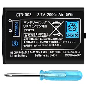 OSTENT 2000mAh 3.7V Rechargeable Lithium-ion Battery + Tool Kit Pack for Nintendo 3DS