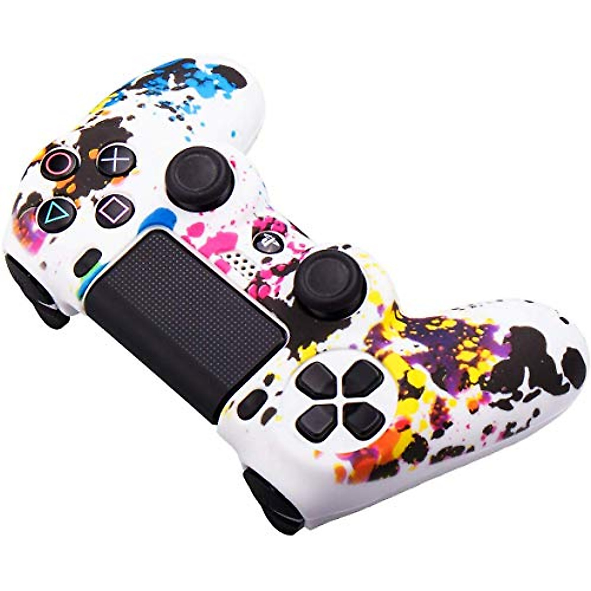 Silicone Cover Skin Case Shell for PS4 Sony Playstation 4 Slim/Pro Dualshock 4 Controller Cover with Pro Thumb Grips x 8 (Graffiti-White)