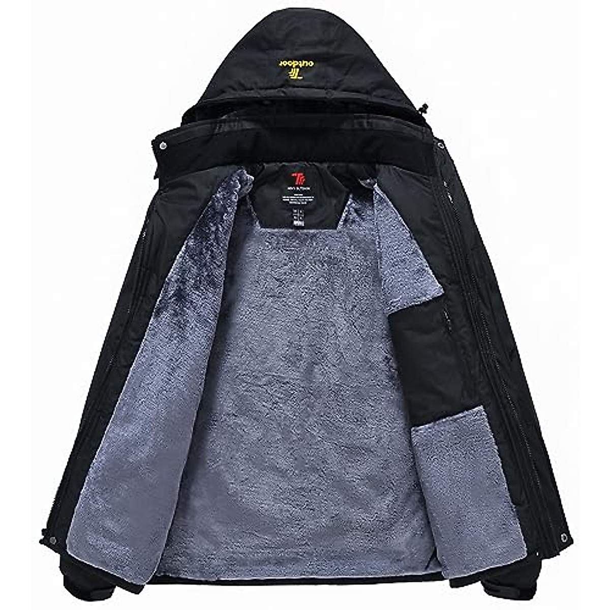 Rdruko Men's Ski Snow Jacket Waterproof Insulated Fleece Outdoor Mountain Hooded Winter Coat(Black, US XL)