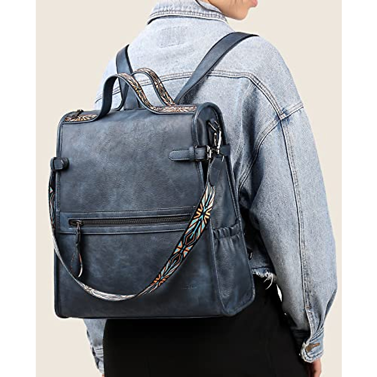 FADEON Womens Leather Backpack Purse Designer Travel Ladies Shoulder Bag Back Opening Backpack Purses for Women Blue