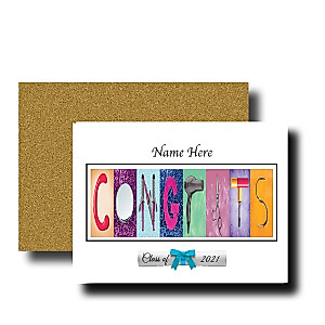 Customized Cosmetology School Congrats Class of 2023, 2024, Hair Dresser Stylist, Graduation Cards,5"x7" Flat or Folded Card Choice envelope color,Custom Grad, Letter Art, Scroll, School, College