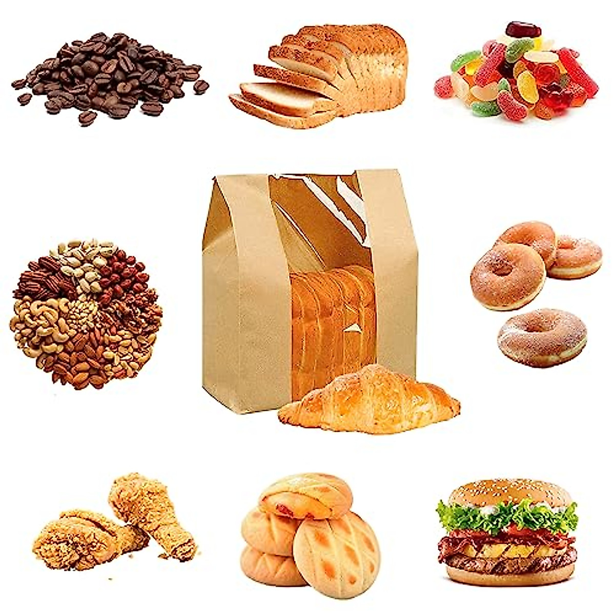 25Pcs Kraft Paper Bread Bags, Brown Bakery Bags for Homemade Bread & Food Packing Storage with Clear Window, Sourdough Loaf Bread Bags with Label Seal Stickers