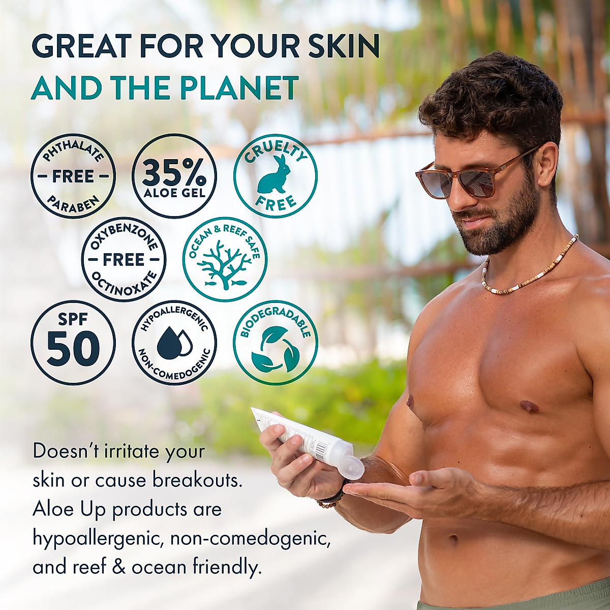 Aloe Up White Collection Sunscreen Lotion SPF 50 - Broad Spectrum UVA/UVB Sunscreen Protector for Face and Body - With Aloe Vera Gel - Alcohol-Free - Reef Friendly - Coco-Mango Fragrance - 4 Oz