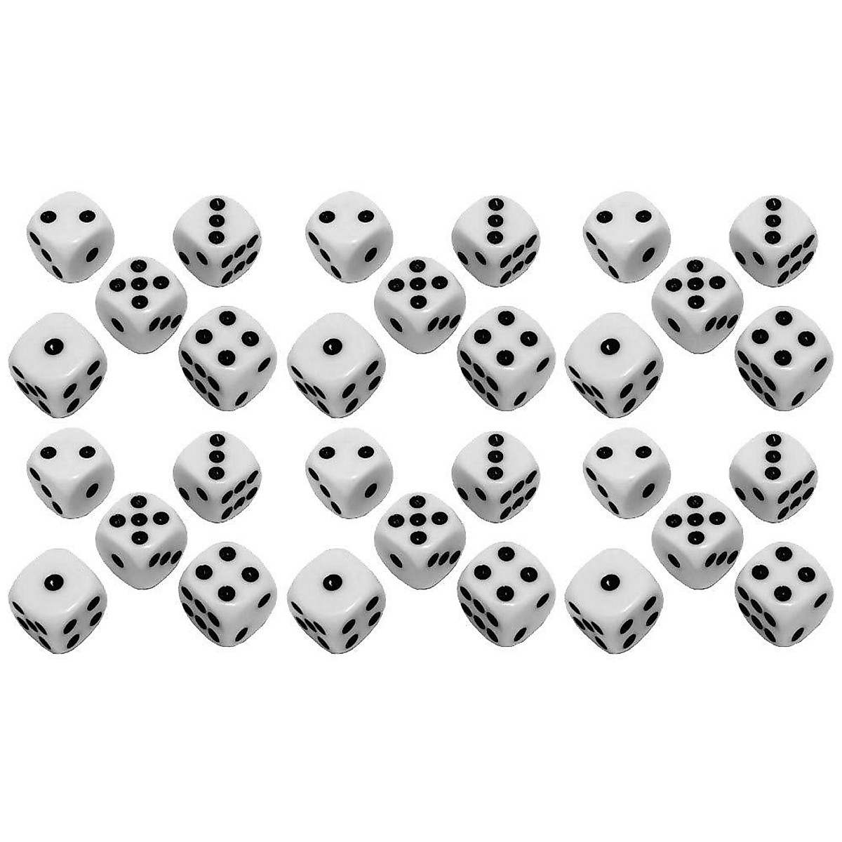 Cyber-Deals Set of 16mm Rounded Corners 6-Sided Opaque Pip Dice with Black Velvet Pouch ((30) White Pip Dice)