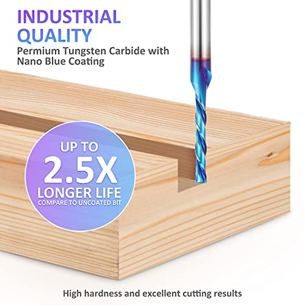 HQMaster 5 Pcs Spiral CNC Router Bits Set Down Cut 1/4” Shank Solid Carbide Spiral Downcut CNC Bits with Nano Blue Coating End Mill for Wood Cut Carving Engraver 1/8" Cutting Dia.