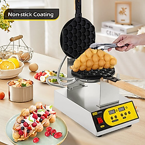 Dyna-Living Bubble Waffle Maker Commercial Intelligent Hong Kong Egg Waffle Maker 1400W Bubble Waffle Maker Machine with Non-stick Coating,LED Digital Display,110V
