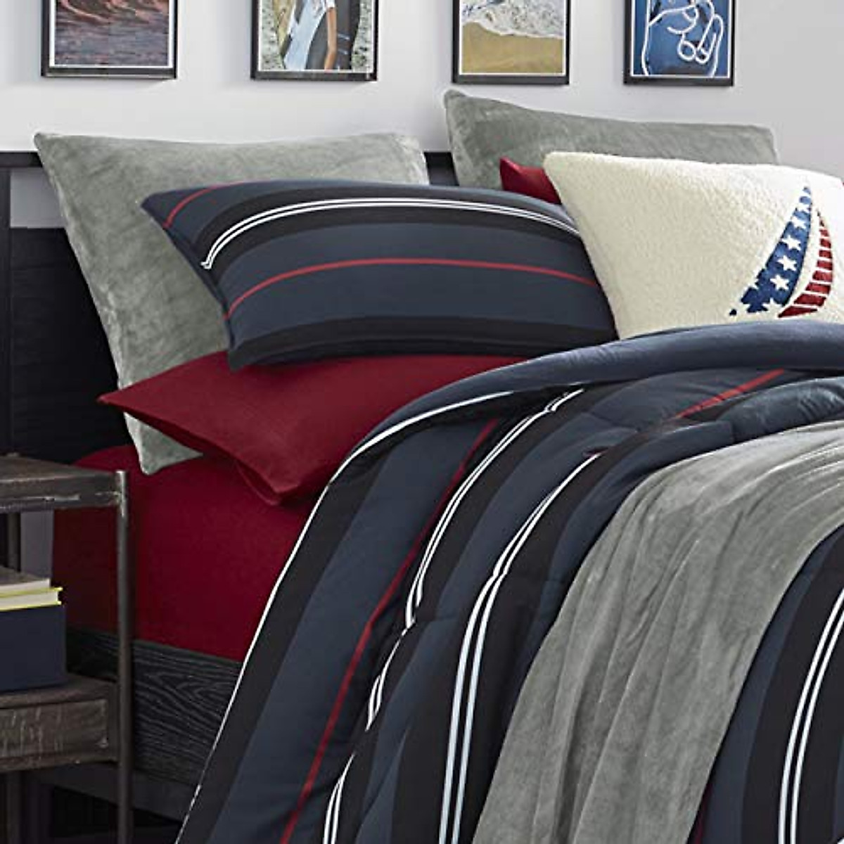 Nautica | Talmage Collection | Ultra Soft & Cozy Silky Microfiber Lightweight Reversible Comforter with Matching Sham(s), Queen, Navy