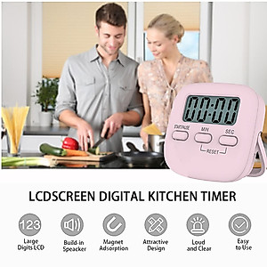 Digital Kitchen Timer/Pink Timer for Kids with Bracket and Hanging Hole,HD Sound Quality Magnetic Stopwatch Timer for Cooking,Study,Exercise and Baking(Rectangle)