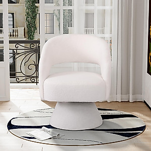 DAMAIFROM Swivel Accent Chairs Set of 2, 360 Degree Swivel Barrel Chairs, Upholstered Modern Armchairs, Swivel Chairs for Living Room, Bedroom, Office (White, Teddy)