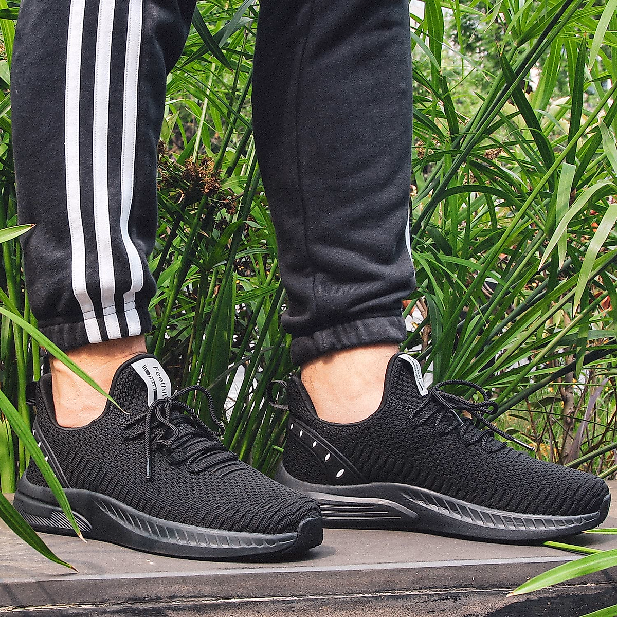 Feethit Mens Slip On Walking Shoes Blade Tennis Shoes Non Slip Running Shoes Lightweight Workout Shoes Breathable Mesh Fashion Sneakers All Black Size 9