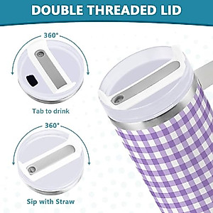 ARGTILDN 40 oz Tumbler Purples Plaid Insulated Travel Mug with Handle and Straw Lid Stainless Steel Vacuum Coffee Cup Tea Beverage Container Water Bottles for Car Sports office