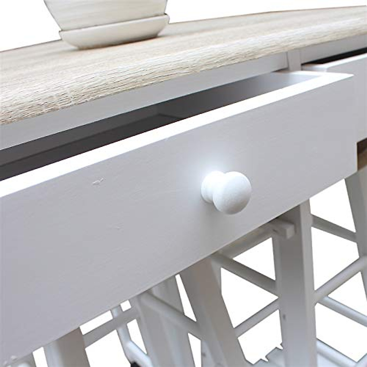 ACLULION 3 Piece Drop Leaf Dining Tables for Small Spaces, Small Rolling Dining Table Set for 2 with 2 Drawers, Space Saving Dining Table with 2 Chairs and Handle for Kitchen and Dining Room (White)