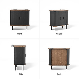 31''W Black Buffet Sideboard Cabinet with Storage, Fluted Storage Cabinet Black with Curvy Edge; Sliding Door Coffee Bar, Accent Cabinet Credenza Console Table for Living, Kitchen, Hallway