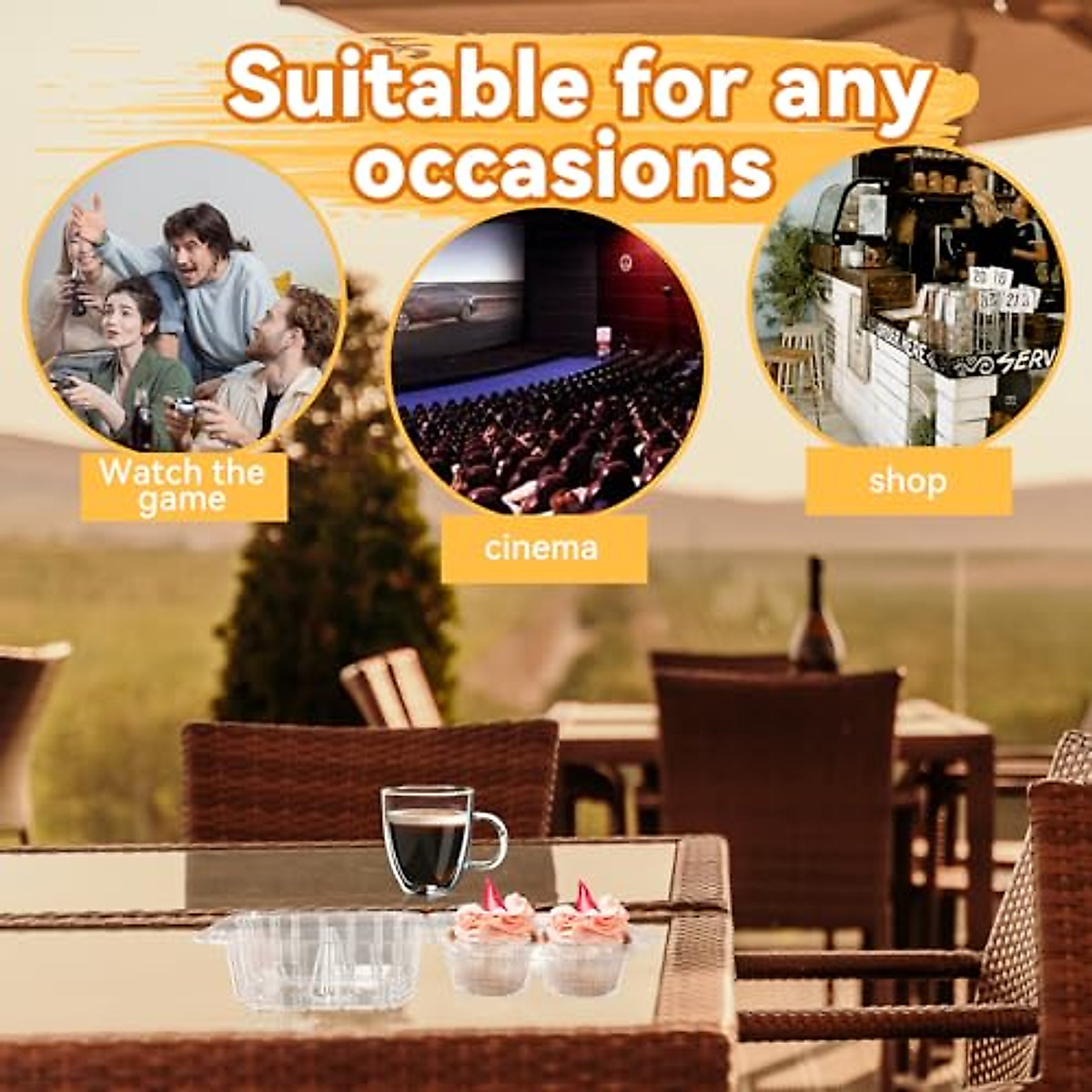 GothaBach 20 Pack 4-Compartment Clear Plastic Cupcake Boxes, 4-Cavity Cupcake Holders, Clear Cupcake Containers