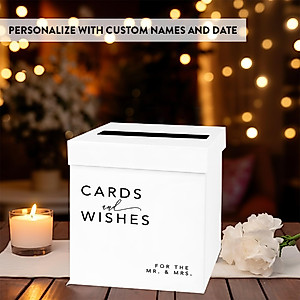 Andaz Press Sturdy White Wedding Card Box Modern Minimal Cards and Wishes Wedding Gift Box for Cards, Card Box for Wedding Bridal Shower Baby Shower Birth Graduation Parties 10x10x10 Inches