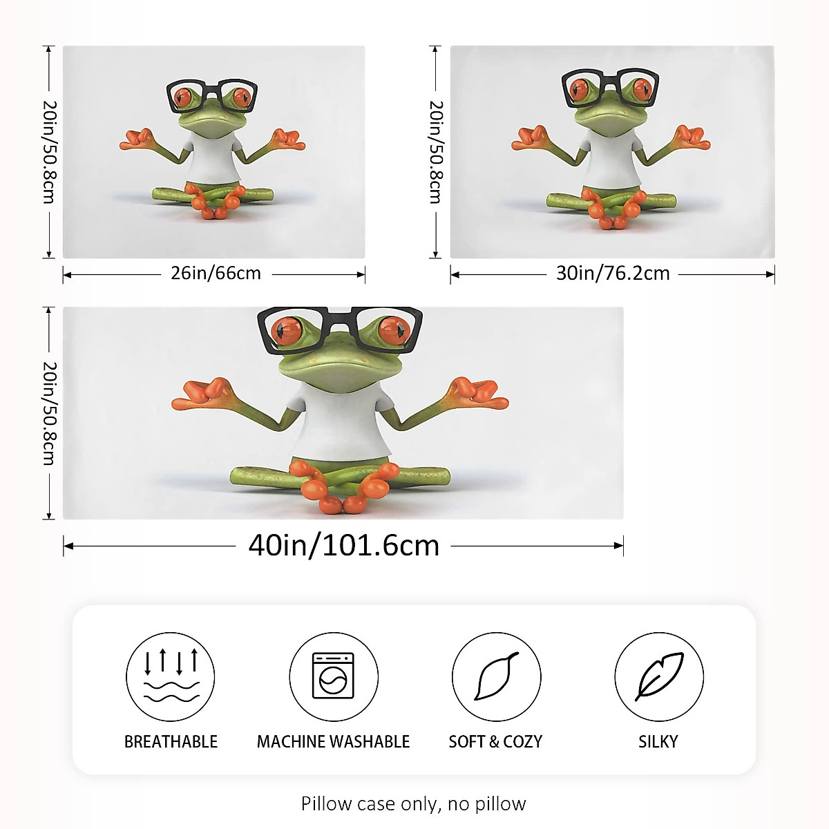 Oyihfvs Funny Cute Green Frog Sitting Wearing a White T-Shirt Sunglasses Silky Satin Pillowcase for Hair and Skin, Soft Bed Pillow Cover, Decorative Silk Pillow Cases, Standard Size 20x26 inches