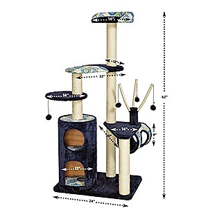 MidWest Homes for Pets Cat Tree | Playhouse Cat Furniture, 5-Tier Cat Tree w/Sisal Wrapped Cat Scratching Posts & Multiple Cat Hide-Outs, Blue/White Pattern, X-Large Cat Tree
