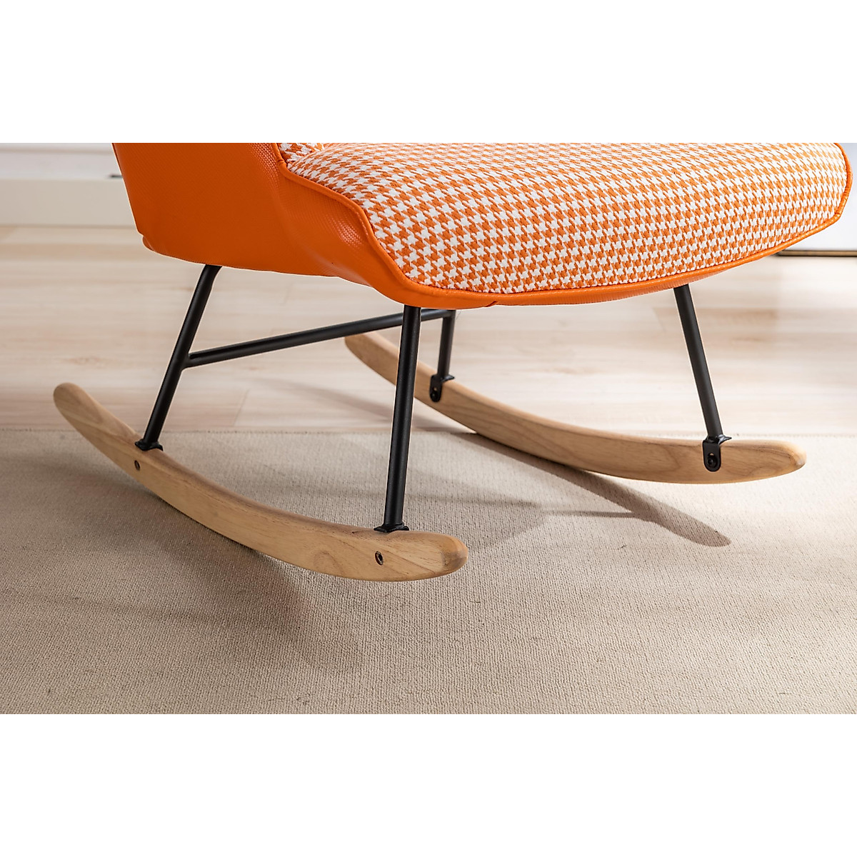 Tiophome Rocking Chair Nursery, Upholstered Glider Rocker Accent Chairs Padded Seat with High Backrest, Comfy Side Armchair for Nursing, Living Room, Bedroom, Office, Linen/Leather, Houndstooth Orange