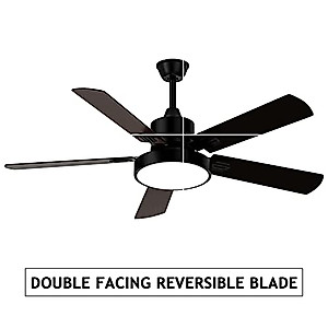 CLUGOJ Ceiling Fan with Light, Outdoor Black Ceiling Fan with Remote, 52-inch Black Ceiling Fan with 5 Reversible Walnut/Black Blades for Patio Farmhouse Bedroom, Matte Black