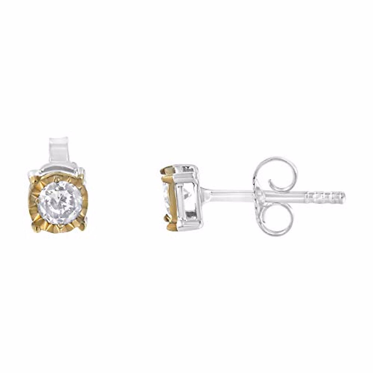 10K Two-Tone Yellow & White Gold over .925 Sterling Silver 0.40 Cttw Round Diamond Miracle-Set Stud Earrings (K-L Color, I2-I3 Clarity)