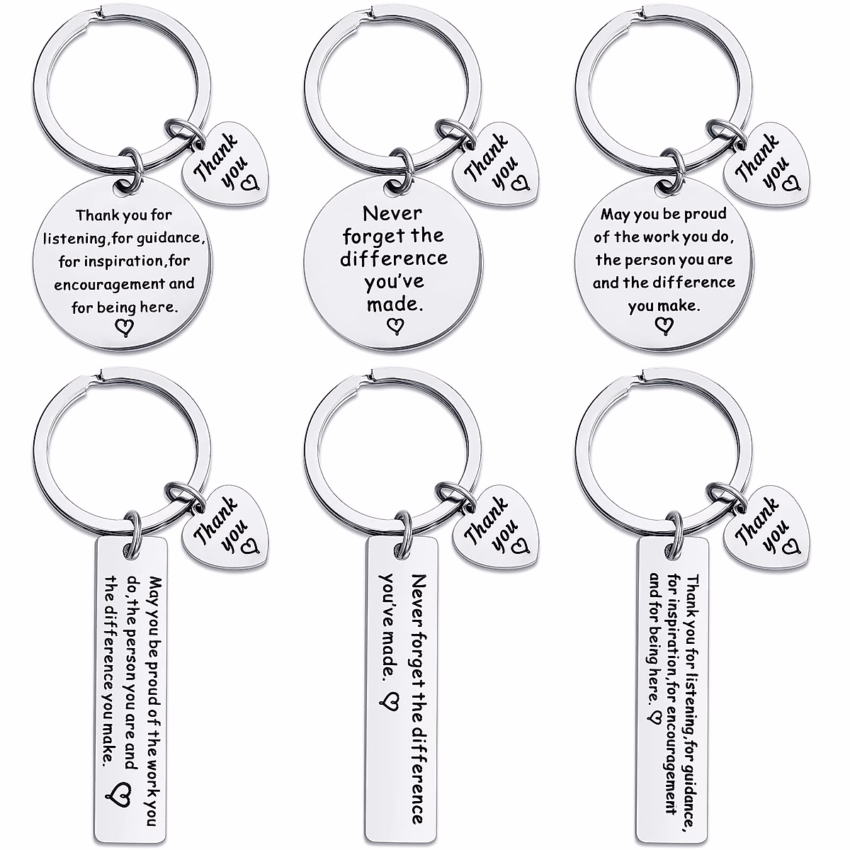 12 Pieces Thank You Gifts Appreciation Keychain Make a Difference Keychain Inspirational Stainless Steel Appreciation Keyrings Gifts for Women Volunteer Teacher Employee Social Worker(Silver)