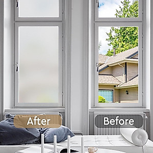 LEMON CLOUD Window Privacy Film Frosted,Non Adhesive Opaque Bathroom Door Window Film,Static Cling Stickers Privacy Day and Night,Vinyl Glass Coverings for Home Office(17.5 x 78.7 Inch, Pure White)