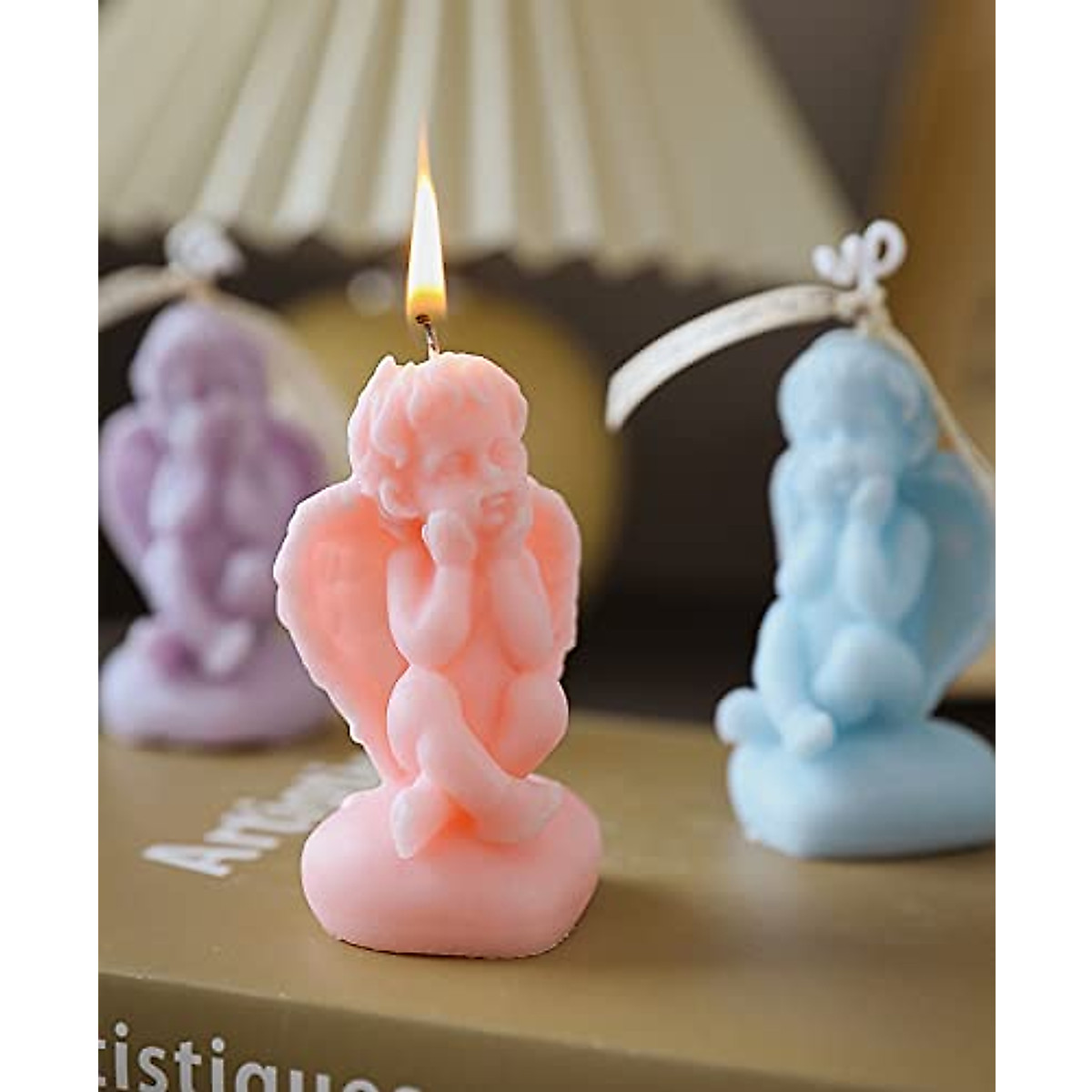 Cute Angel Shaped Scented Candle,50G Aroma Soy Wax Decorative Candle,Handmade Aesthetic Candlefor Table Photo Prop Birthday Gift,Prefect for Meditation Stress Relief Mood Boosting Bath Yoga (Pink)