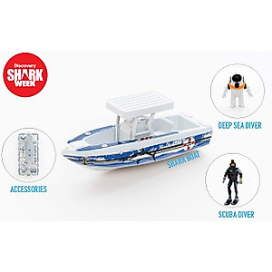 Shark Week Discovery Deep Ocean Explorer Big Toy Playset for Kids, Toy Boat Action Figure Scuba Diver Deep Sea Diver, Great White Shark, Hammerhead, Hand Painted, Eco Friendly, Officially Licensed