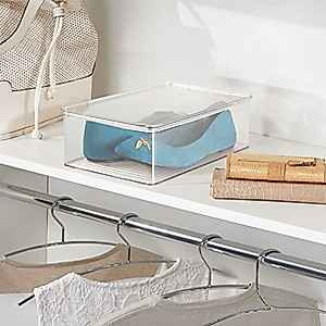 mDesign Plastic Closet Organizer Box Containers with Hinged Lid for Bedroom Shelves/Cabinets, Holds Flats, Sandals, Sneakers, Dress Shoes, Heels, Booties, and Wedges, Lumiere Collection, 8 Pack, Clear