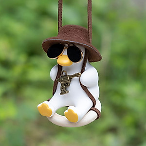 Trvl Fielder Super Cute Anime Car Accessories - Swinging Duck Car Hanging Ornament for Rear View Mirror - Delightful Car Accessories and Decorate (White - Fat Cowboy)