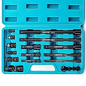 LIBRATON Socket Extension Set, Ratchet Extension Set, Extension Set 18PCs, Impact Extension Set, Socket Adapters, Swivel Sockets, Professional Drive Socket Accessories, 1/4 3/8 1/2