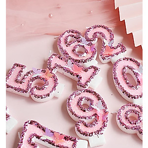 Birthday Candles Number 8,Pink Glitter Happy Birthday Cake Candles Handmade Sequin Numeral Candle