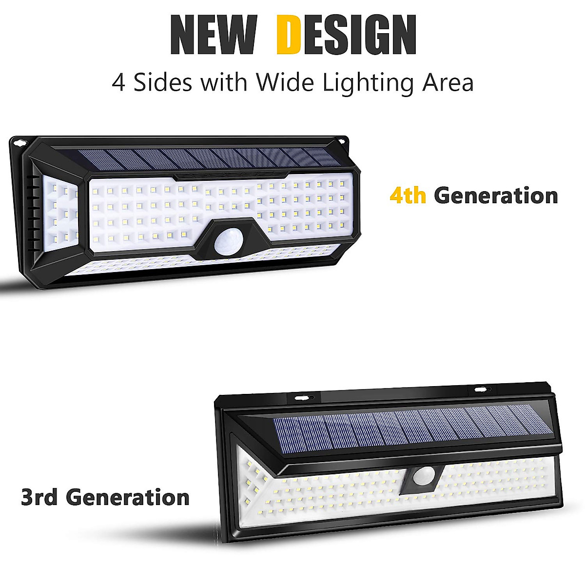 Utech 4 Sides 136 High Bright Solar LED Lights, Solar Powered Motion Sensor Light Control Sensor Lamp Waterproof & Wire Free Wall Lights for Outside Doors,Garden,Pathway,Garage,Step and Backyard Light