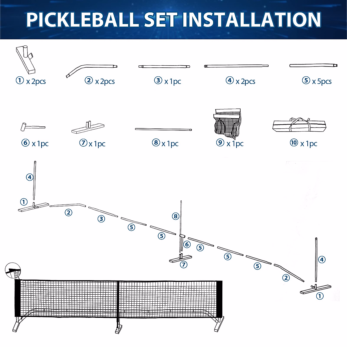 Hamino Pickleball Net Set, 22ft Official Size Pickle Ball Net, Pickleball Set with Net - 4 Paddles 2 Balls Carrying Bag Strong Steel Frame, Portable Indoor Outdoor Driveway Fun for All Ages