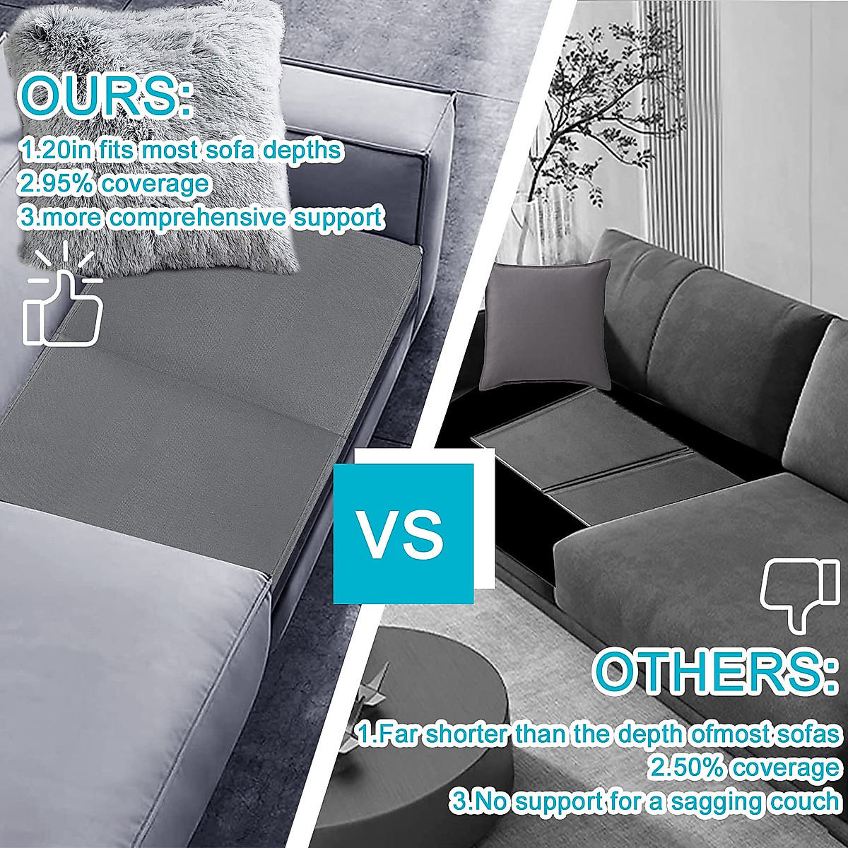 VERONLY Couch Supports for Sagging Cushions - Sofa Saver Cushion Support Board for Sagging Seat,Sofa Replacement Parts Fit Most Loveseat with Non-Slip Durable Surface & Extra Solid MDF Board 17”x44”